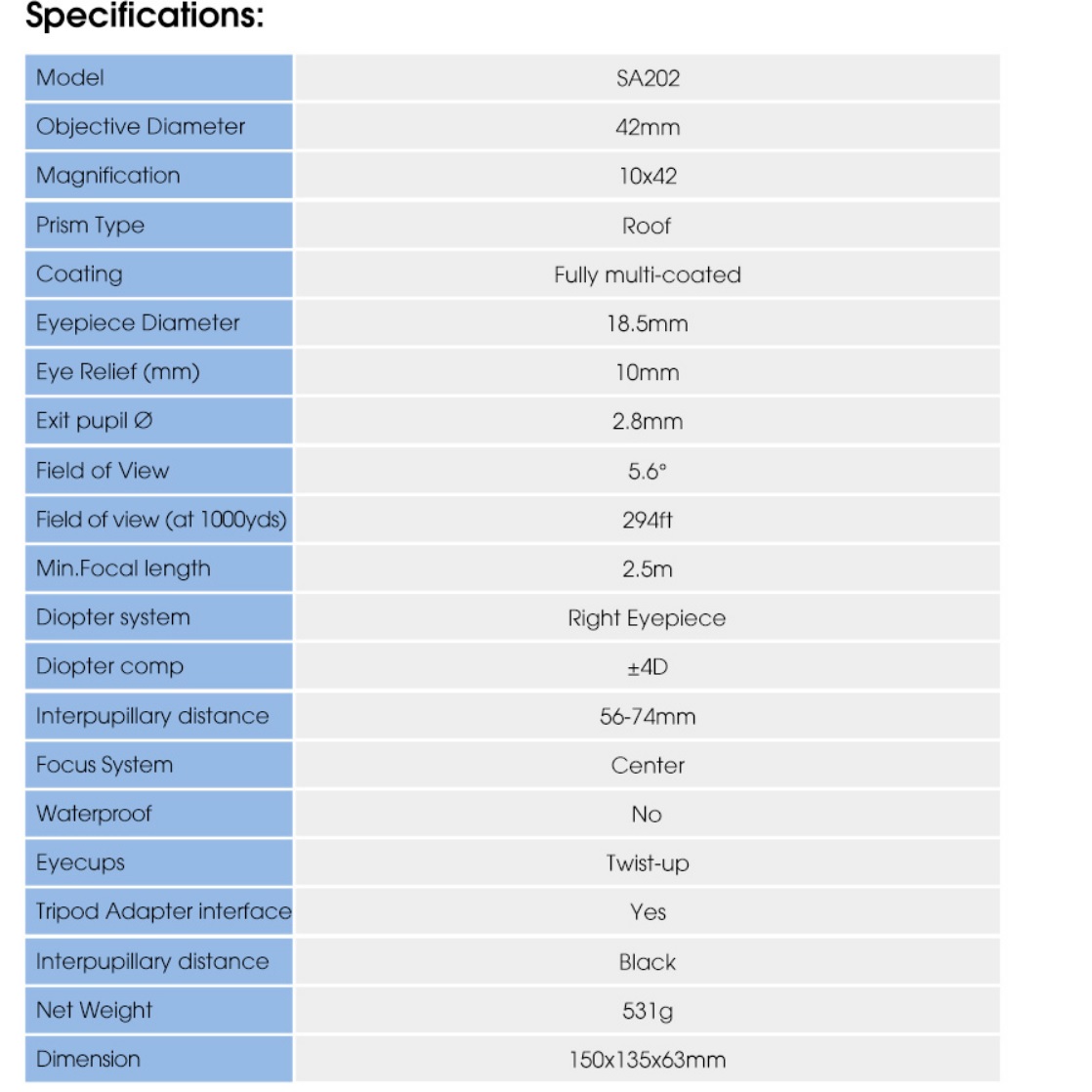SVBONY SA202 10x42 Binoculars - Dubai Telescope